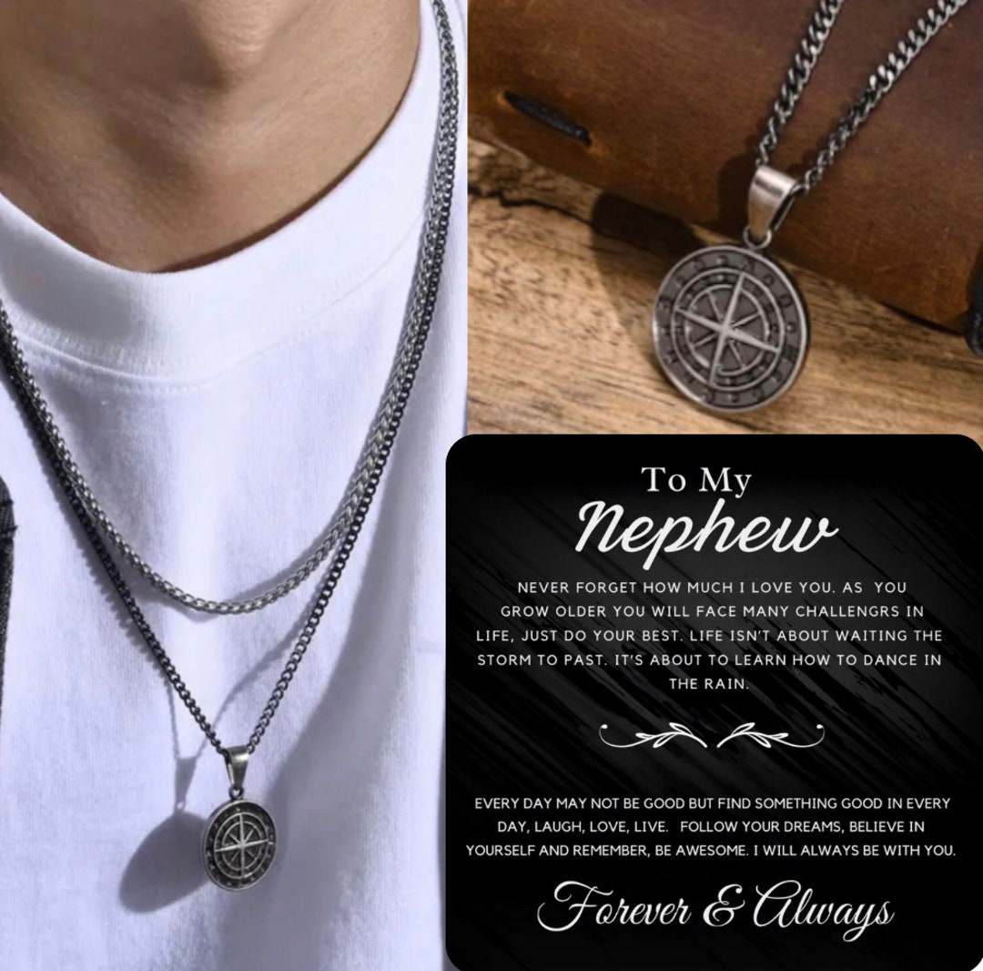 Nephew Graduation Gift, to My Nephew Engraved Compass Necklace Gift ...