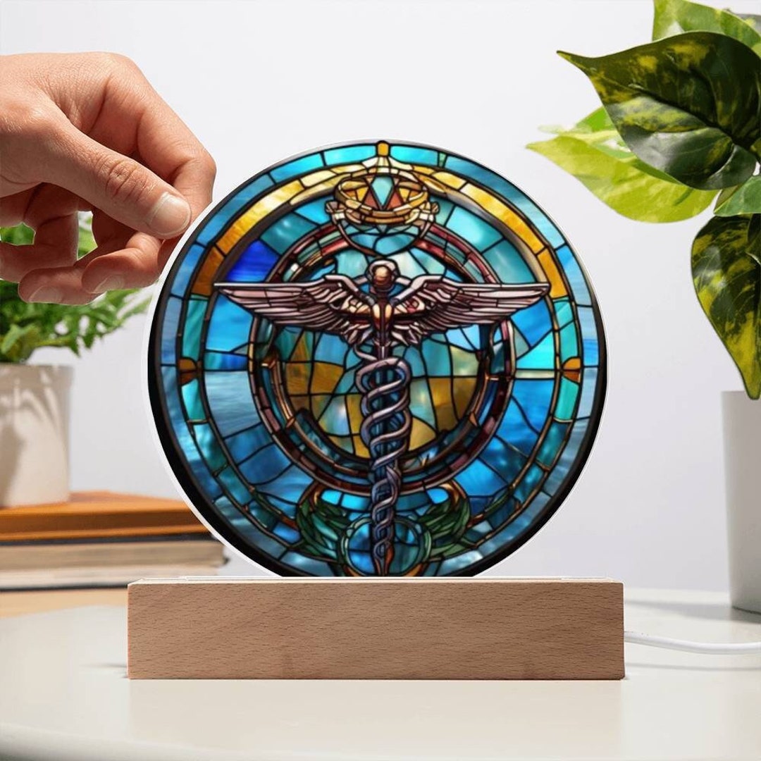 Caduceus Symbol Stained Glass LED Acrylic Gift for New Doctor Doctor ...