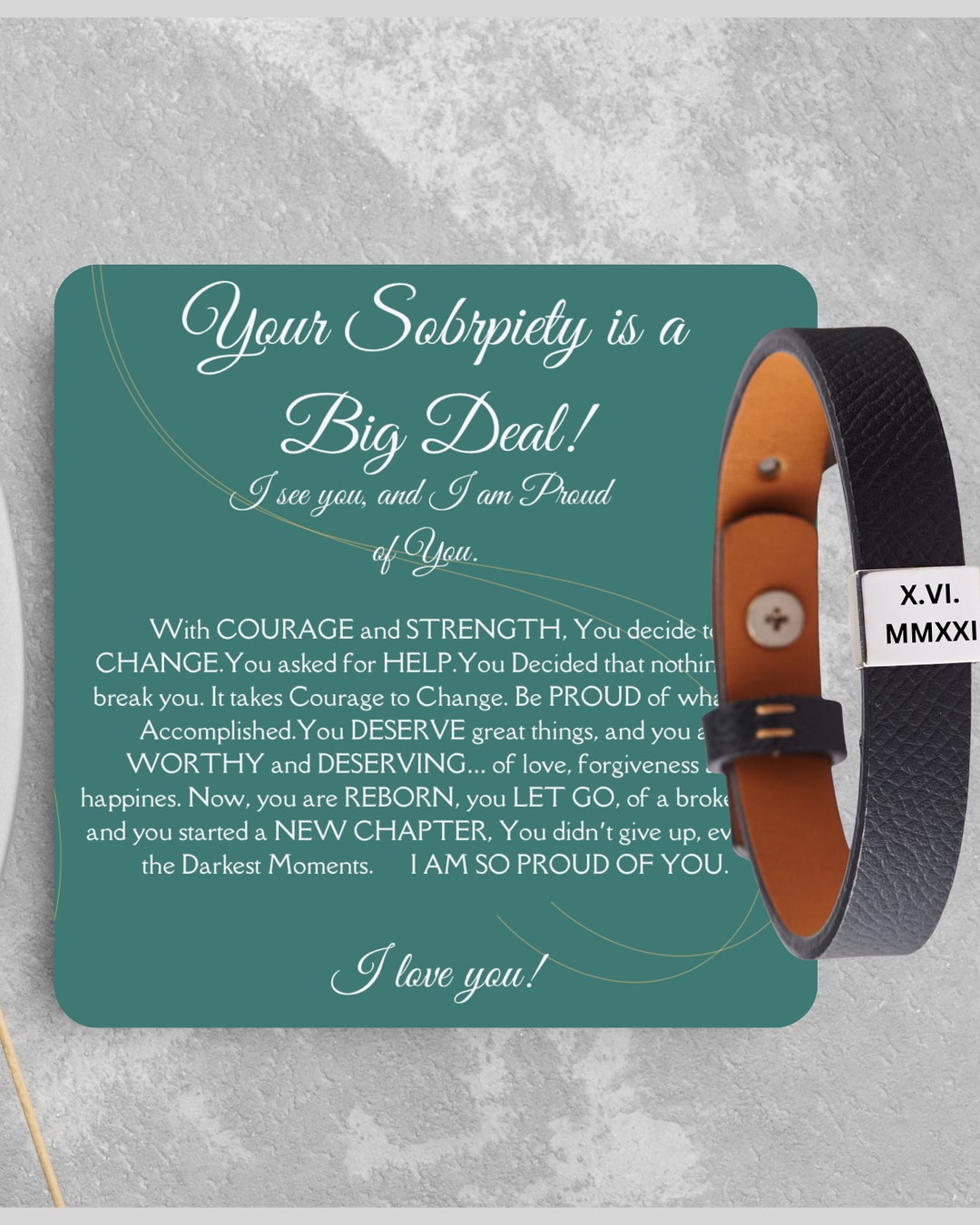 Sober Anniversary Gift Engraved Leather Bracelet , 1 Year Sobriety Gift ...