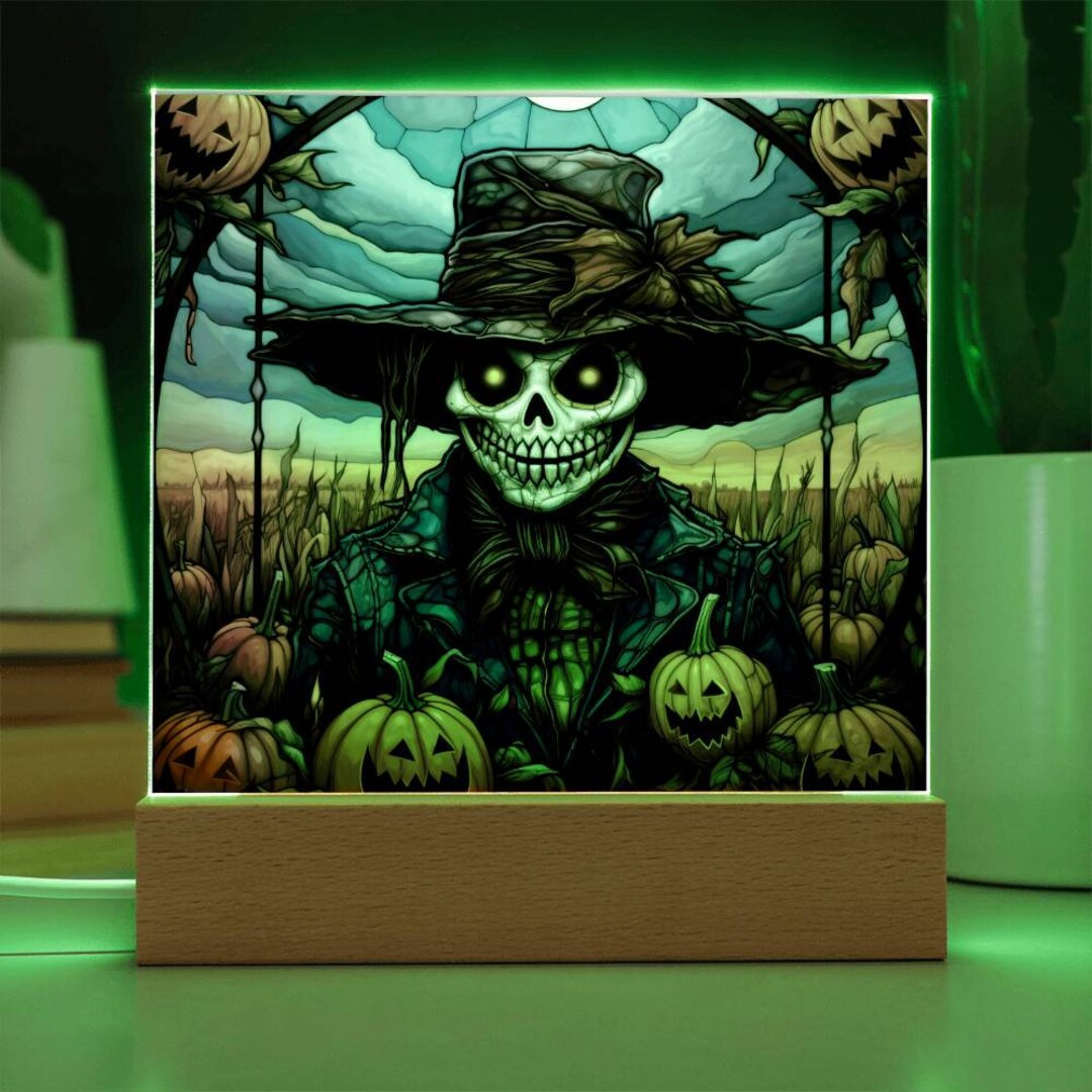 Stained Glass Halloween Spooky Scarecrow Acrylic Plaque for Halloween ...