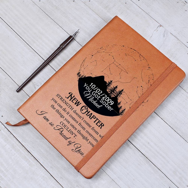 Sober Anniversary Date Custom Star Map Sobriety Symbol Leather Journal ...