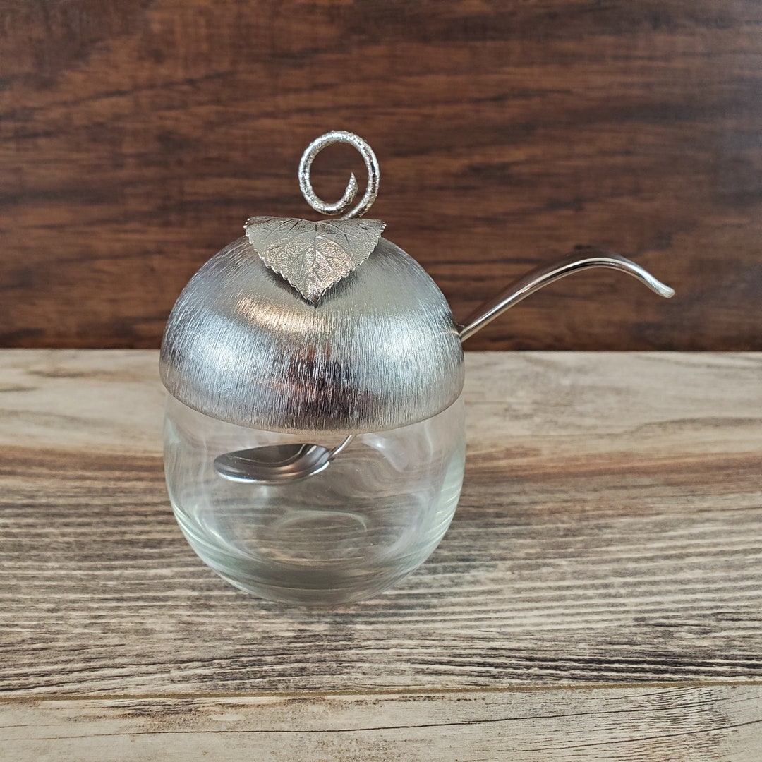 Vintage Napier Silver Toned Metal Apple Top and Clear Glass Bottom Jam ...