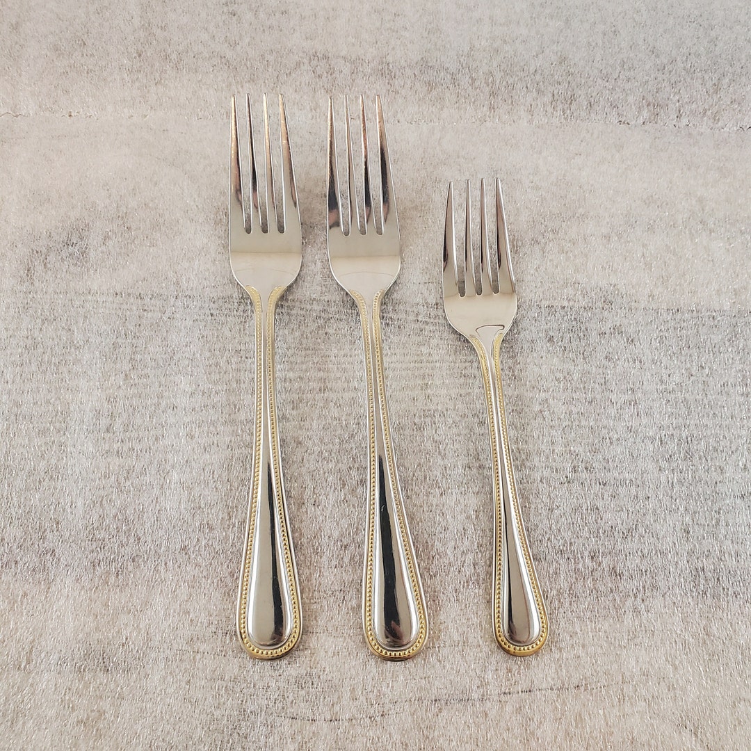 Wallace Silversmiths GOLD ROYAL BEAD 2 Dinner Forks & 1 Salad Fork Beautiful Beaded Pattern ...