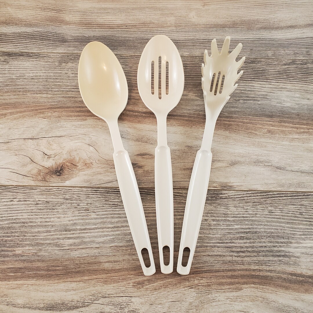 Vintage Ekco Almond Nylon Set of 3 Solid Serving Spoon, Slotted Spoon ...
