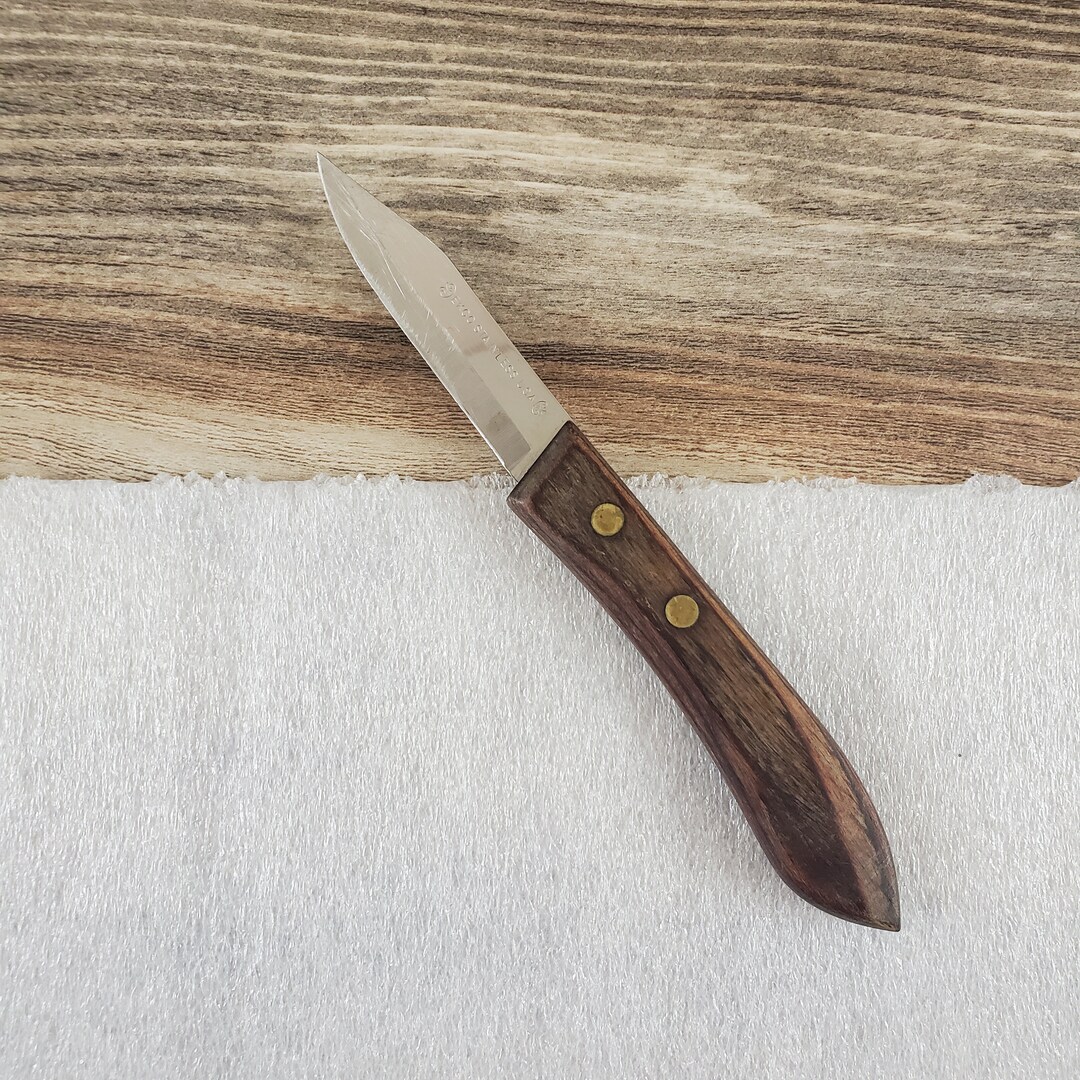 Vintage Ekco Small Paring Knife ~ Stainless Steel, Wood Handle, Brass ...