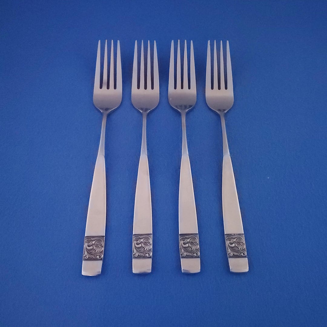 BLACK ROSE ~ Dinner Fork 7 3/4" ~ National Stainless Satin Black Accent ~ Beautiful Vintage ...