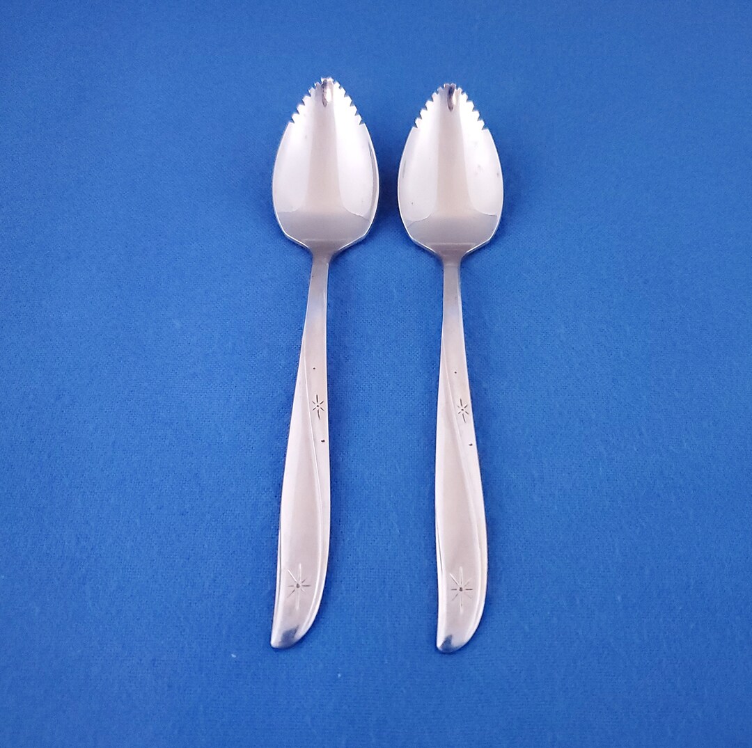 Oneida TWIN STAR Atomic Glossy Stainless Fruit or Grapefruit Spoons 6 ...