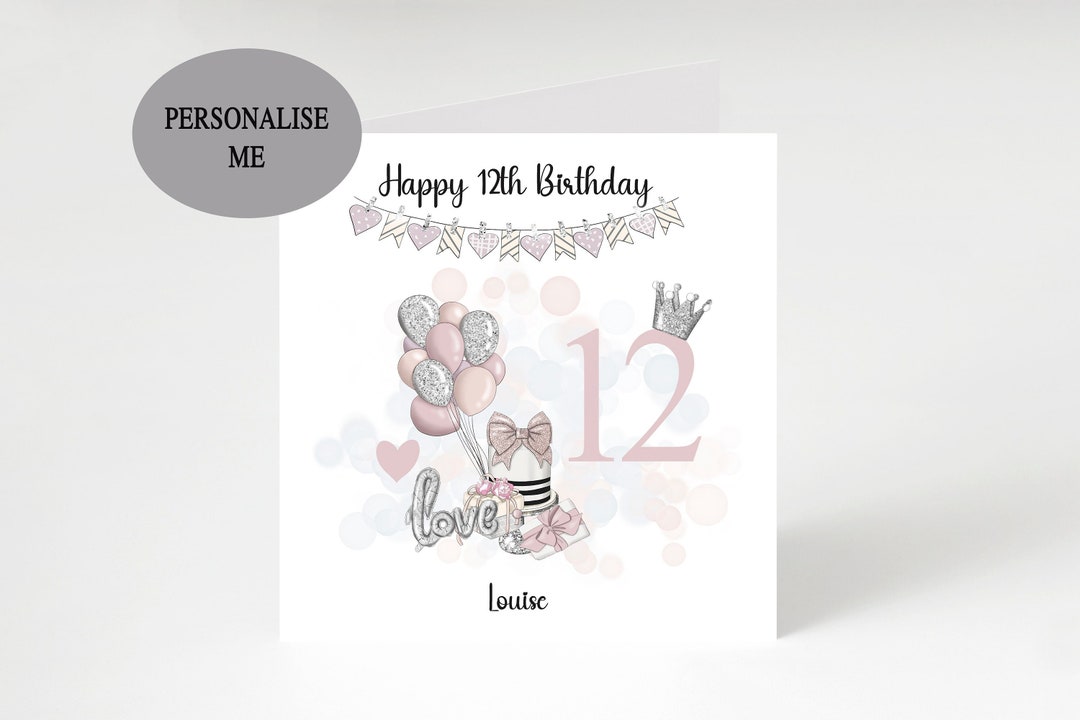 Personalized 12th Birthday Card for Girl, Balloons - Etsy
