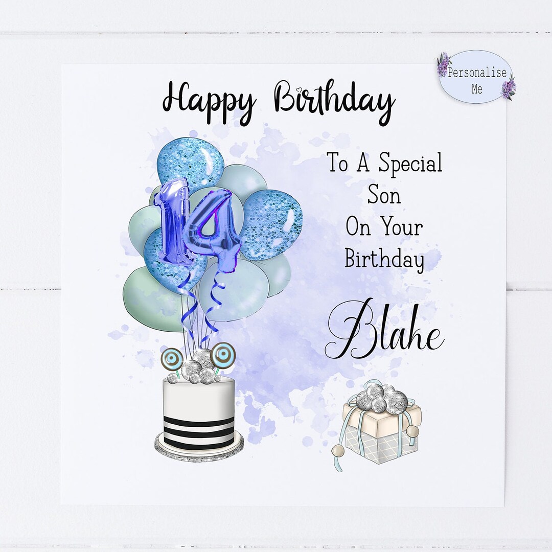 14th Birthday Card, Card for Him, Any Name, Teen Card, Teen Boy Card ...