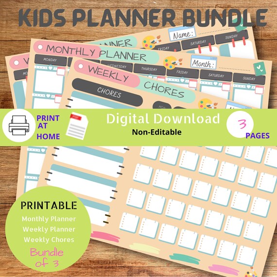 Kids Planner Bundle 3 Pages Instant Download Printable - Etsy