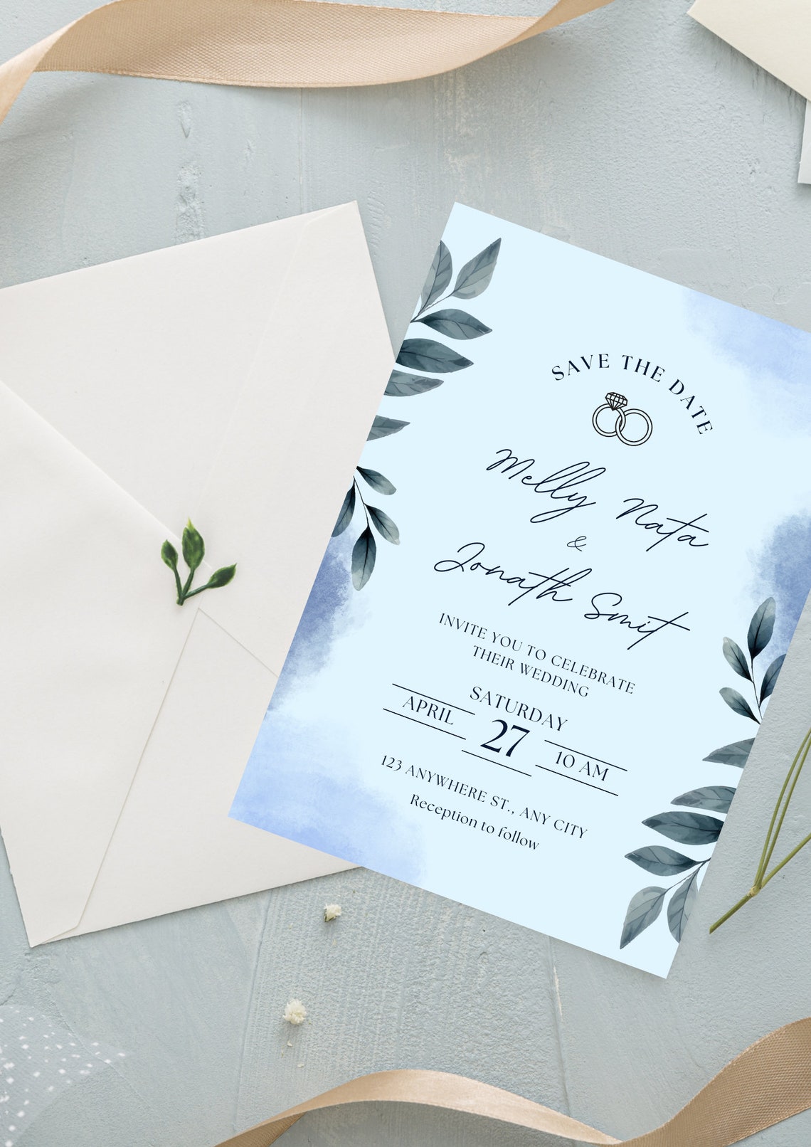 Light Blue Wedding Invitation, Airy Blue Elegance: Customizable Wedding ...