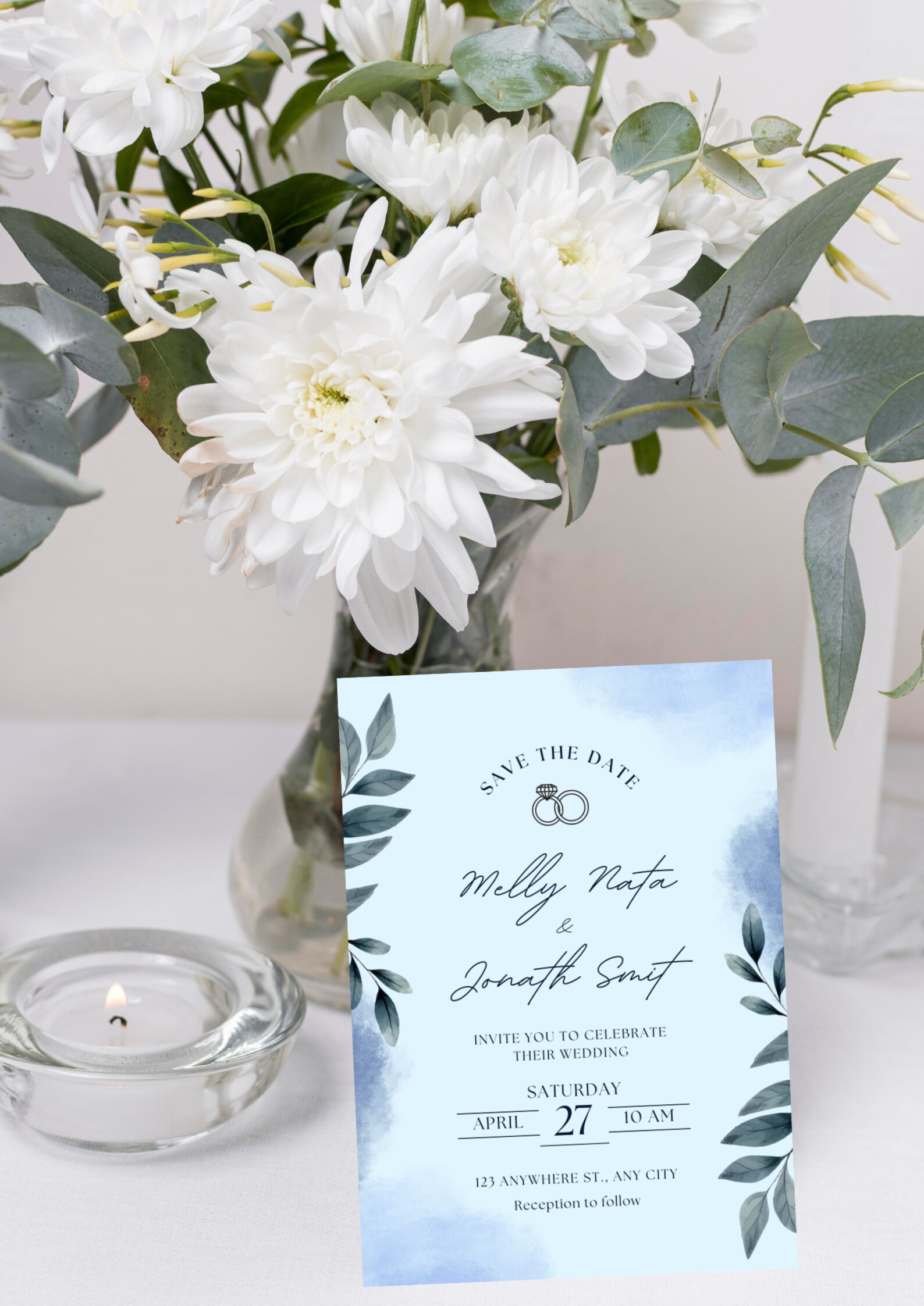 Light Blue Wedding Invitation, Airy Blue Elegance: Customizable Wedding ...