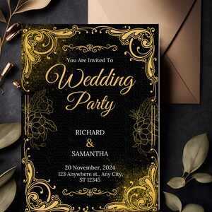 Black Gold Elegant Wedding Invitation Sophisticated Wedding Stationery ...