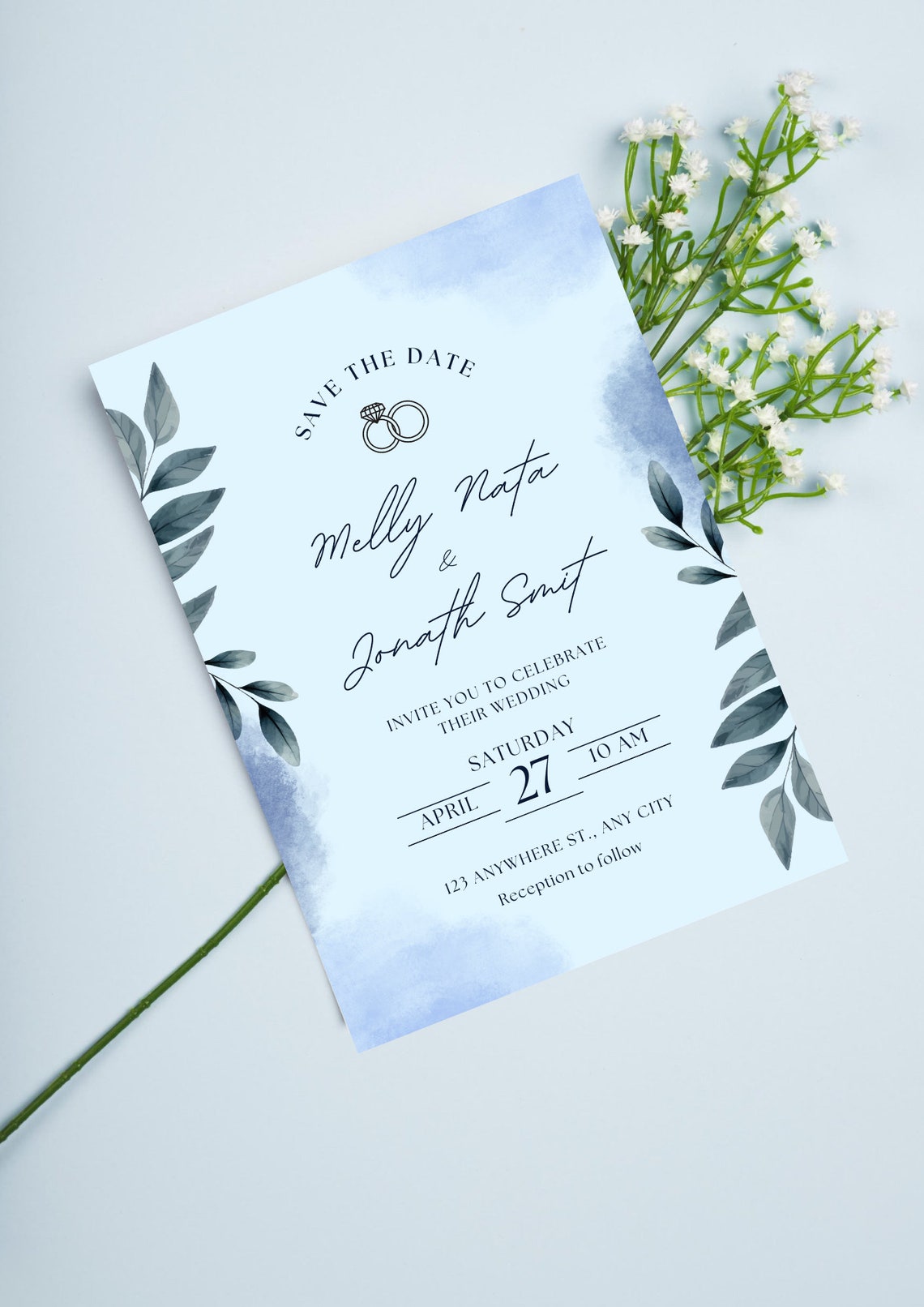 Light Blue Wedding Invitation, Airy Blue Elegance: Customizable Wedding ...