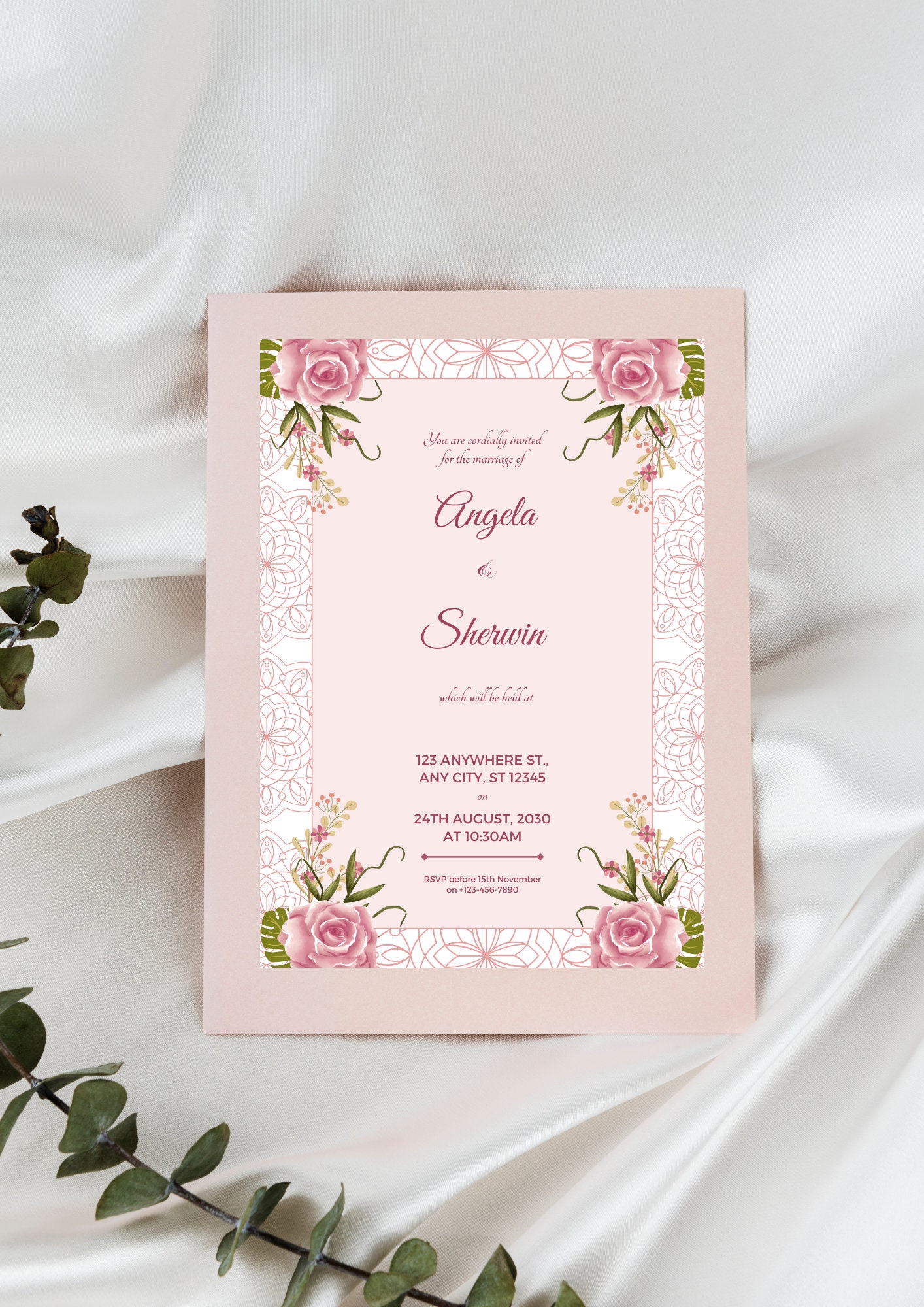 Pink Pastel Wedding Invitation, Floral Invitation Set, Editable ...