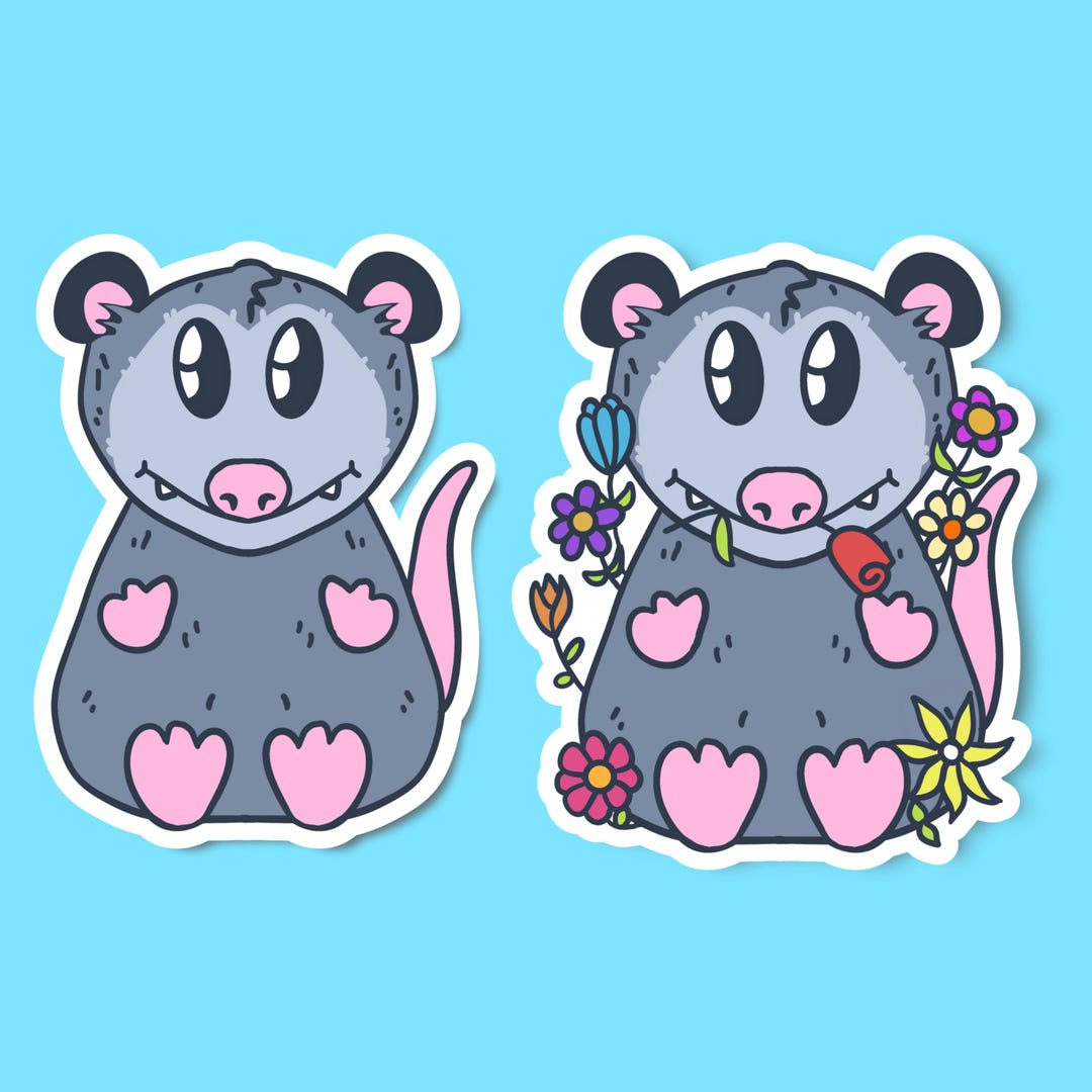 Possum Sticker With Flowers, Possum Blossom, Opossum Sticker, Possum ...