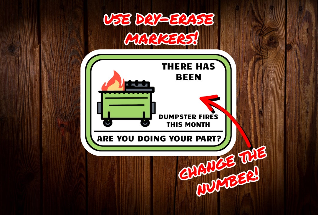 Dumpster Fire Count Sticker, Dumpster Fire Sticker, Dry Erase Marker ...