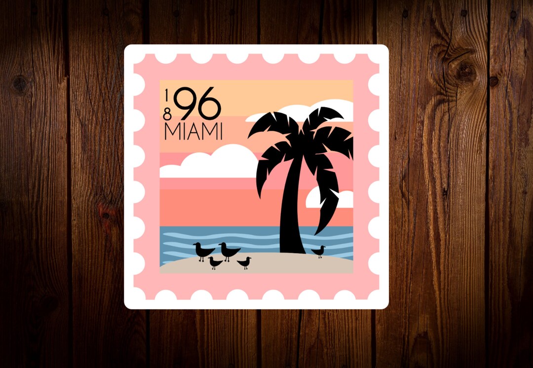 Miami Suitcase Sticker, Miami Stamp Sticker, Stamp Sticker, Travel ...