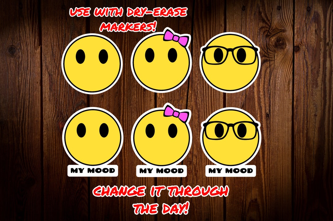 Dry Erase Face Sticker, Mood Sticker, Feelings Decal, Yellow Face ...
