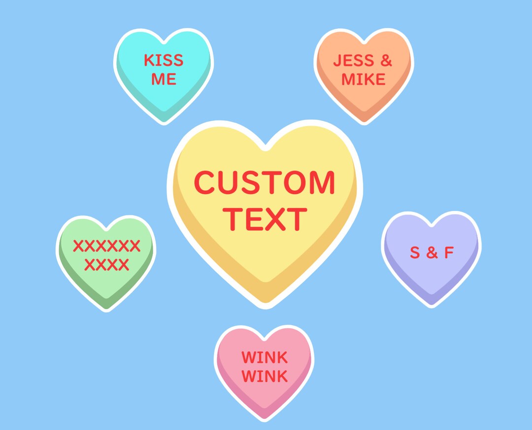 Custom Heart Candy Sticker, Heart Stickers, Valentines Day, Custom ...