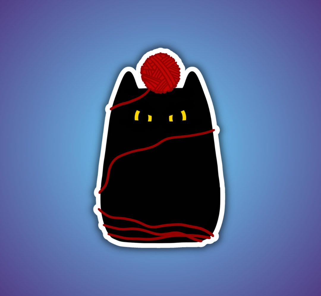 Cat With Yarn Sticker, Angry Cat Tangled in Yarn, Playful Cat, Cute ...