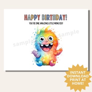 Printable Kids Birthday Card Cute Monster Birthday Card for Children ...