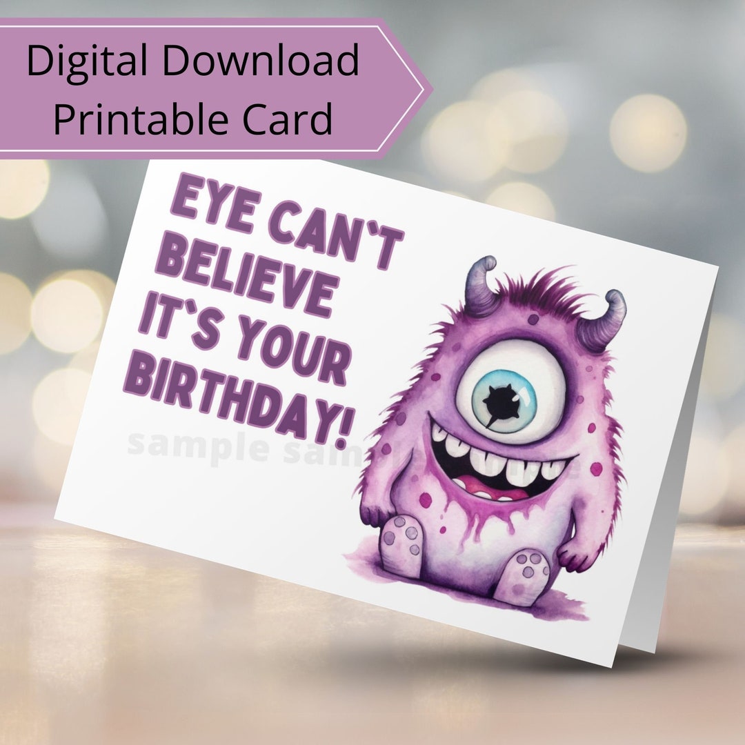 Printable Kids Birthday Card Cute Monster Birthday Card for Children ...