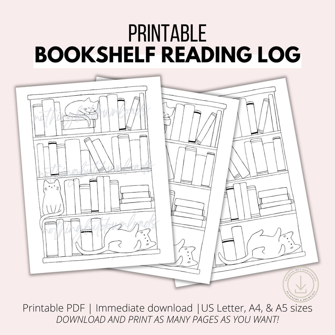 Bookshelf Book Tracker Printable Planner Insert Reading Log - Cat ...