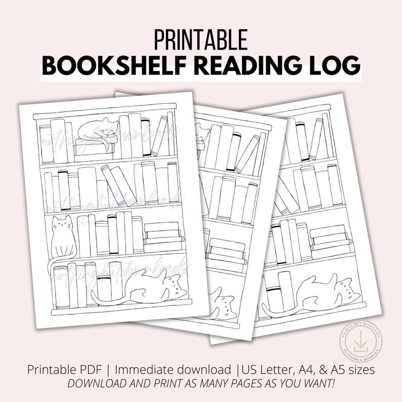 Bookshelf Book Tracker Printable Planner Insert Reading Log - Cat ...