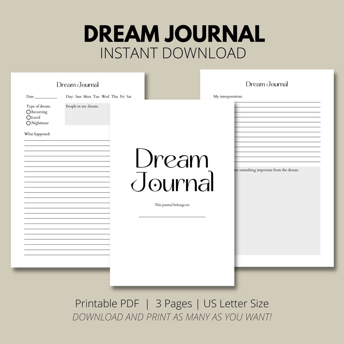 Dream Journal Printable PDF Pages - Etsy