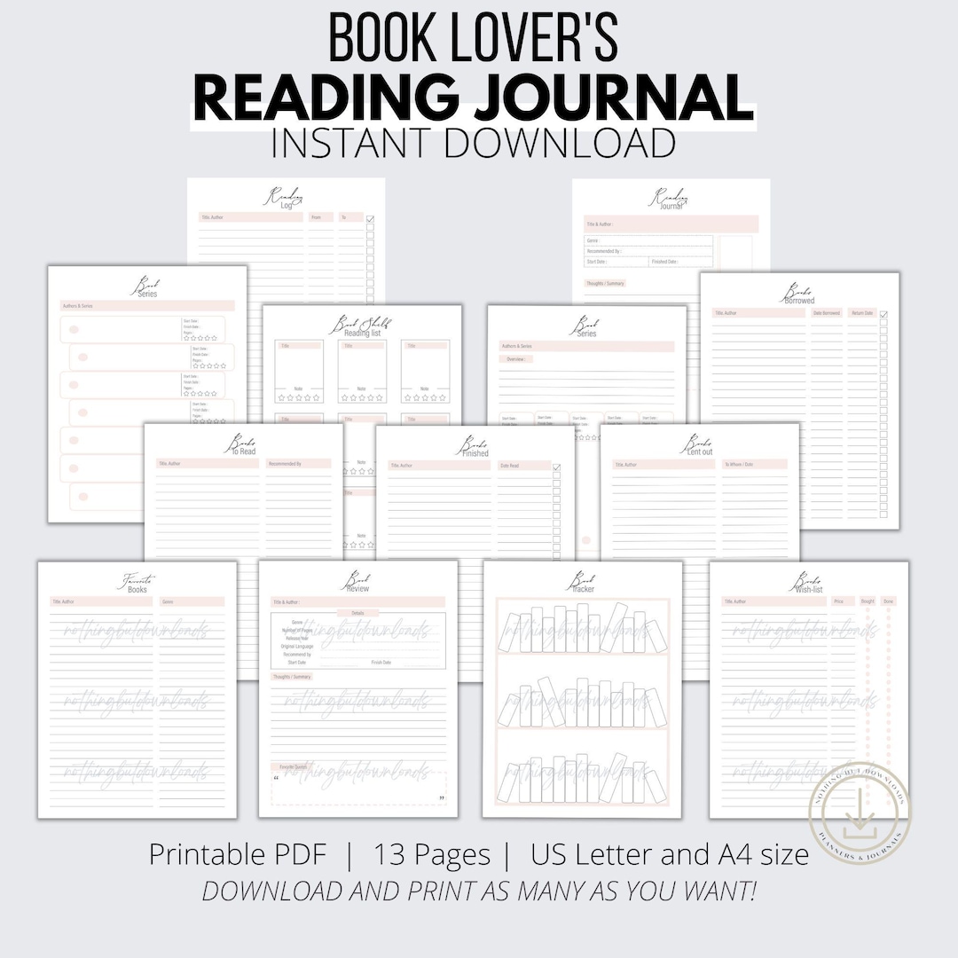 Book Lover's Reading Journal Printable Journal | A4 and US Letter Size ...