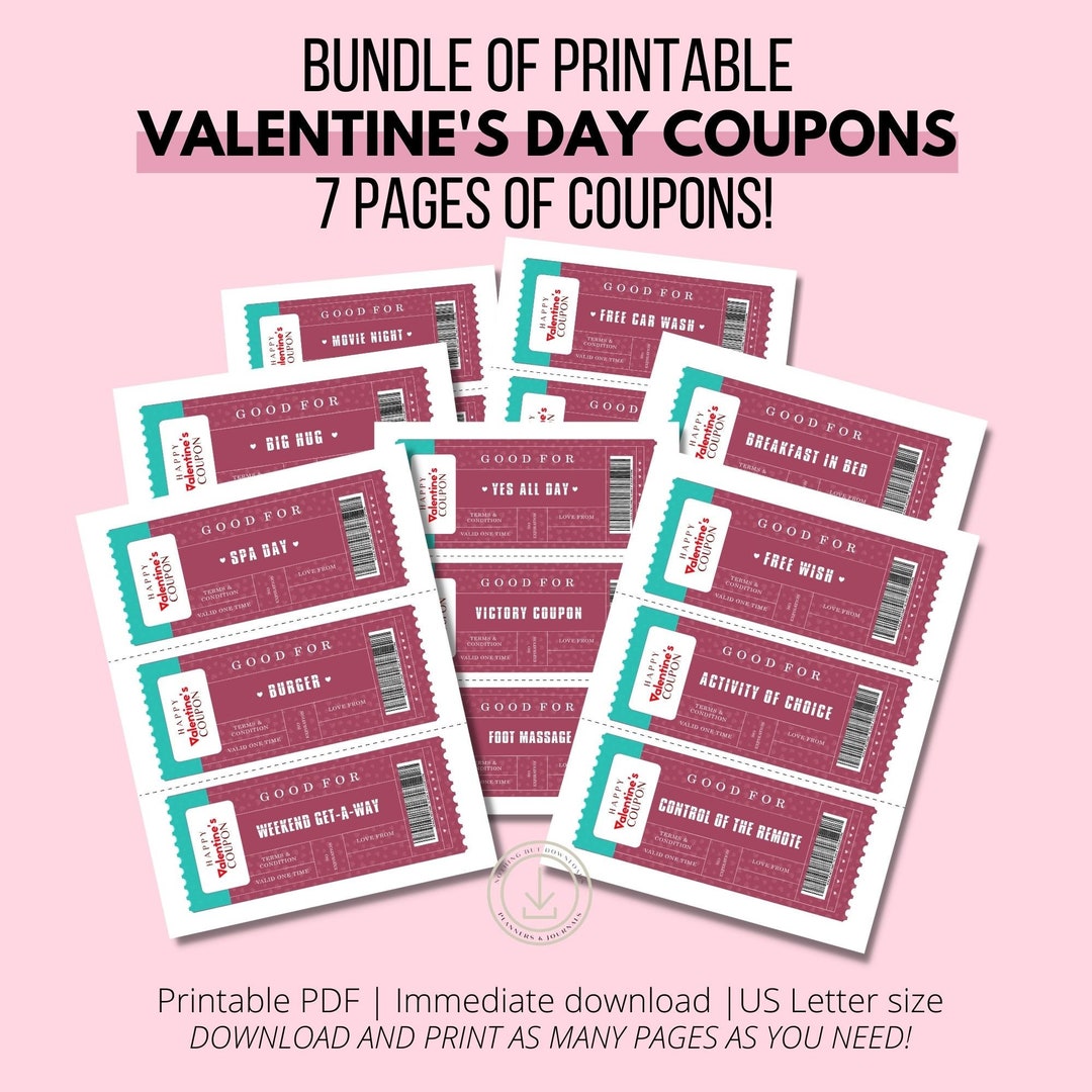 Valentine’s Day Printable Gift Coupons - 21 Coupons on 7 Printable ...