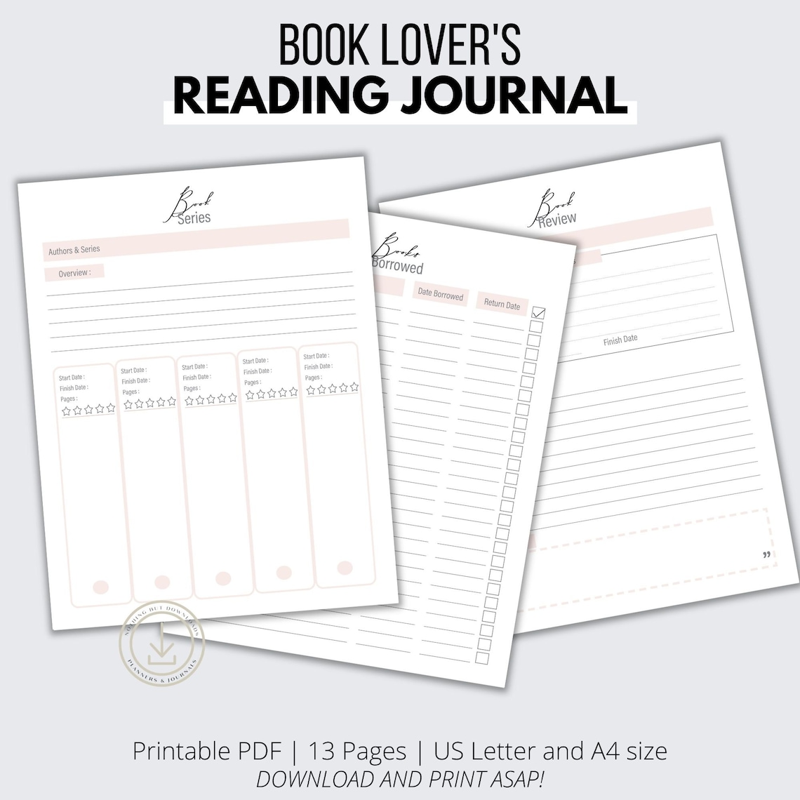 Book Lover's Reading Journal Printable Journal A4 and US Letter Size ...