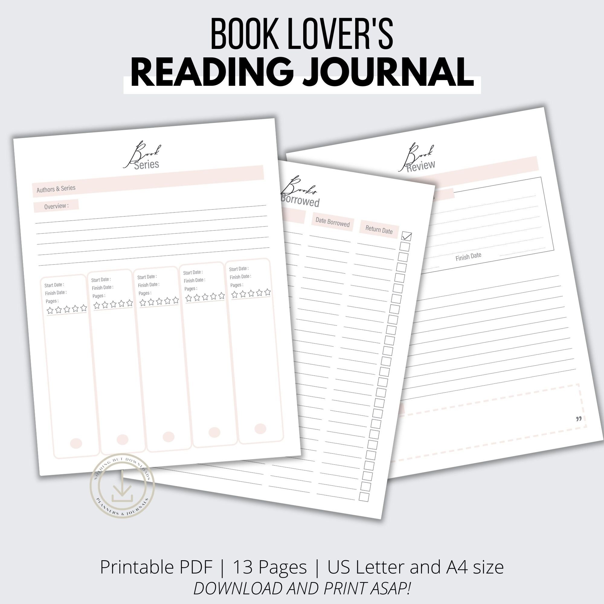 Book Lover's Reading Journal Printable Journal A4 and US Letter Size ...