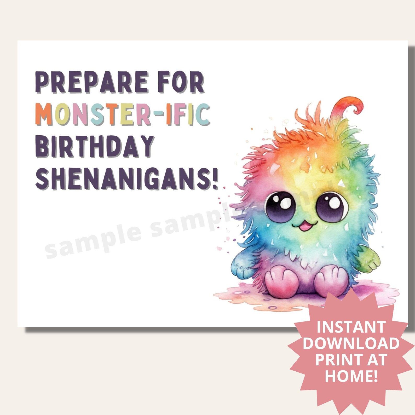 Printable Kids Birthday Card Cute Monster Birthday Card for Children ...