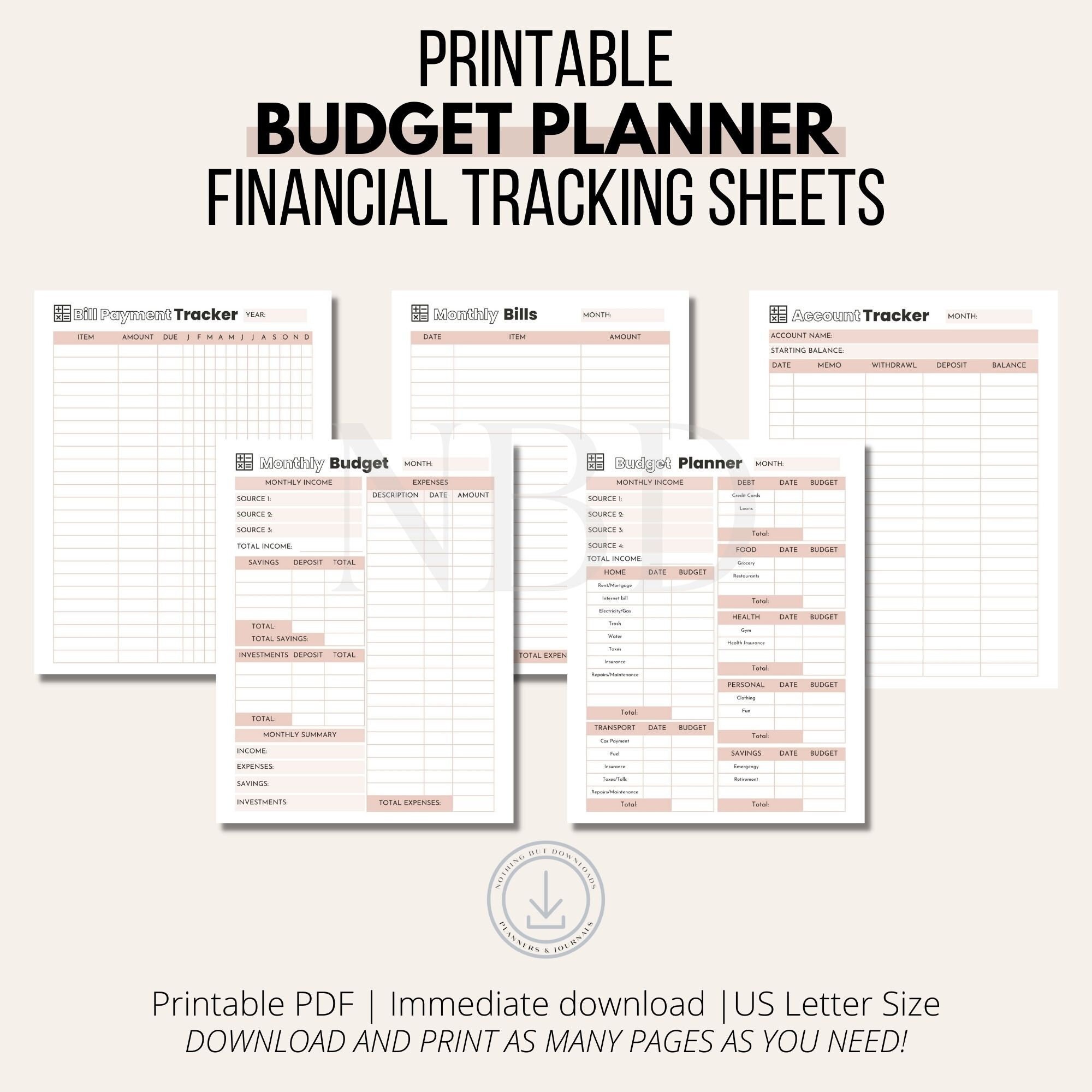 Budget Planner and Financial Tracking Printable Sheets - Immediate ...