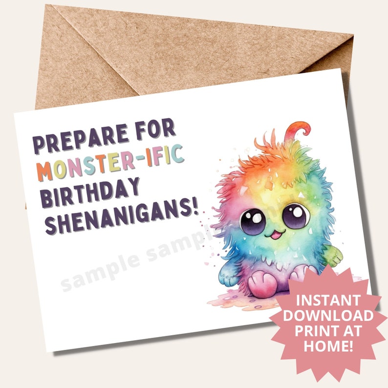 Printable Kids Birthday Card Cute Monster Birthday Card for Children ...
