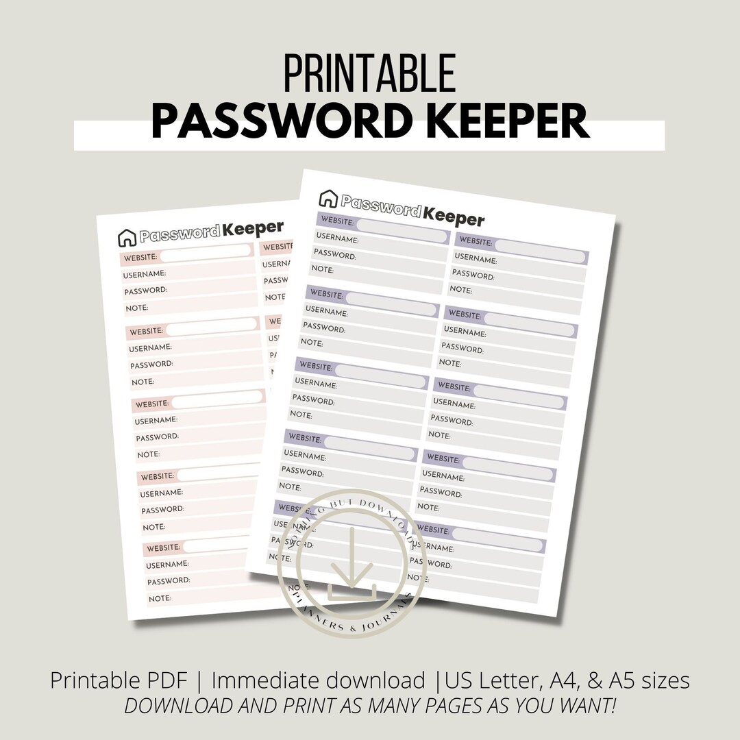 Printable Password Log Pages | Keep Track of Your Passwords | Planner ...