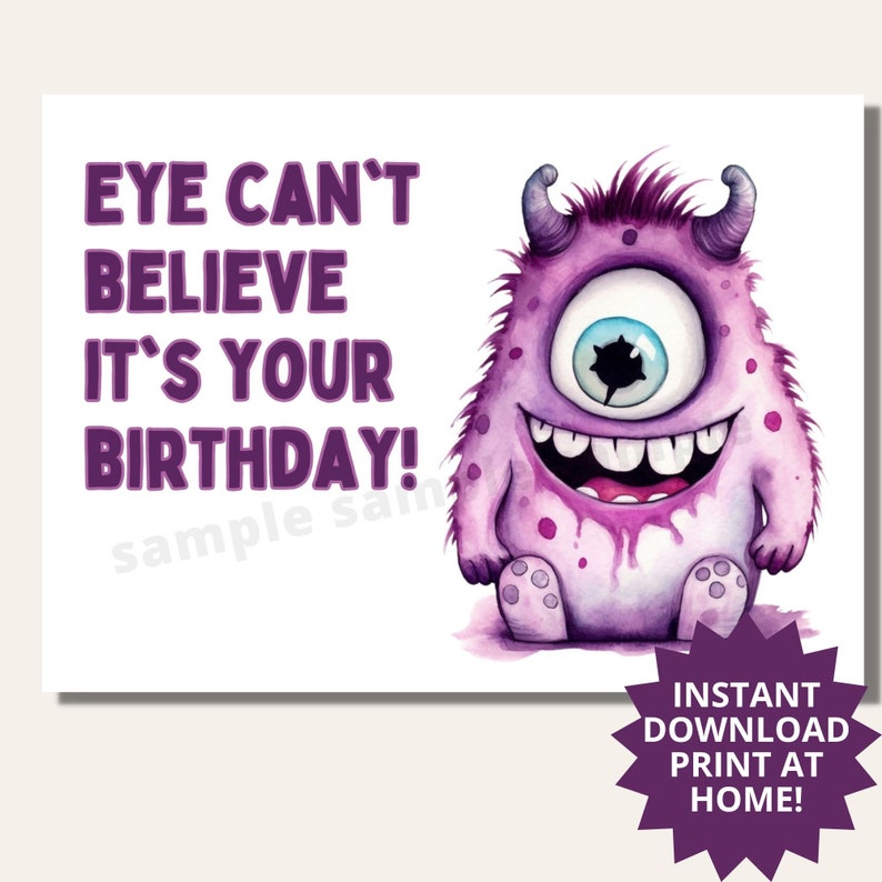 Printable Kids Birthday Card Cute Monster Birthday Card for Children ...