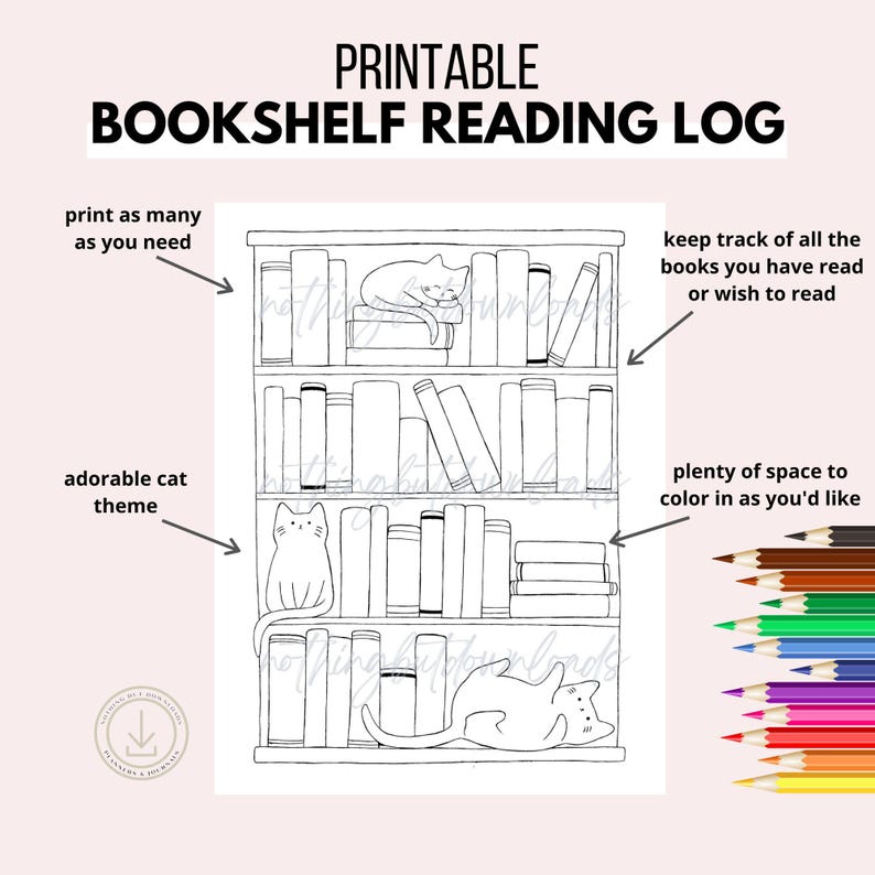 Bookshelf Book Tracker Printable Planner Insert Reading Log - Cat ...