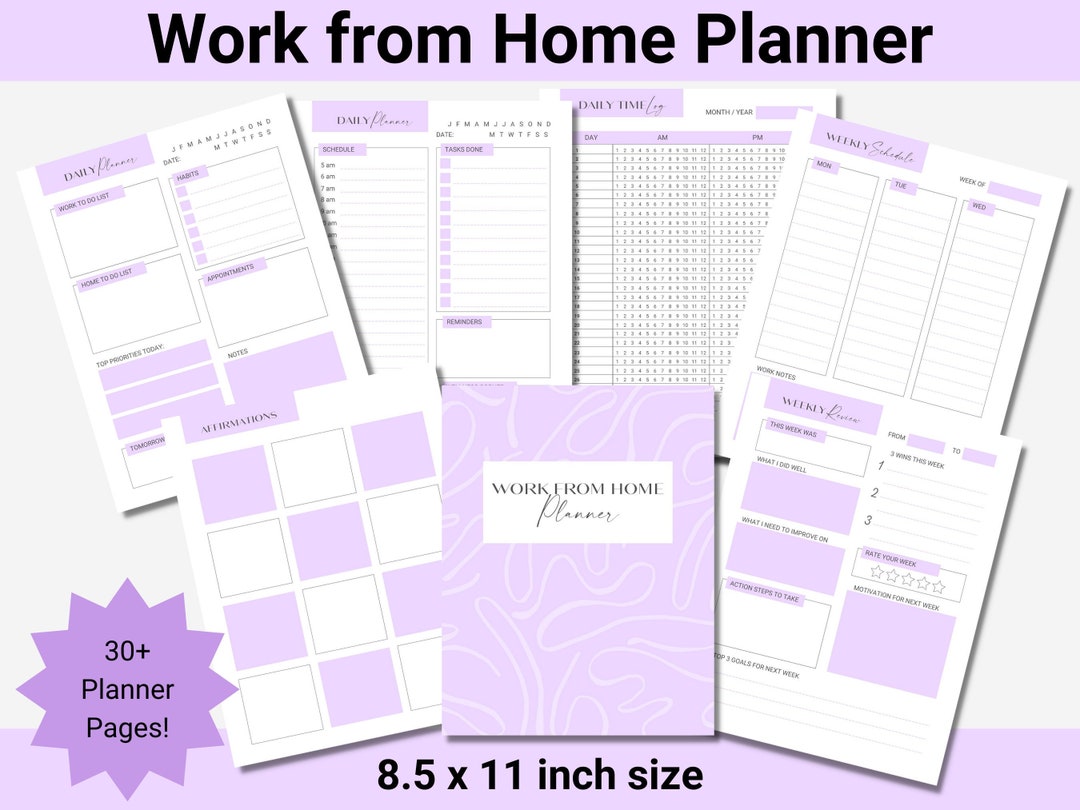 Purple Work From Home Planner - Downloadable Printable PDF in US Letter ...