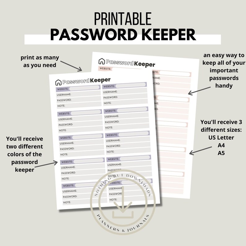 Printable Password Log Pages | Keep Track of Your Passwords | Planner ...