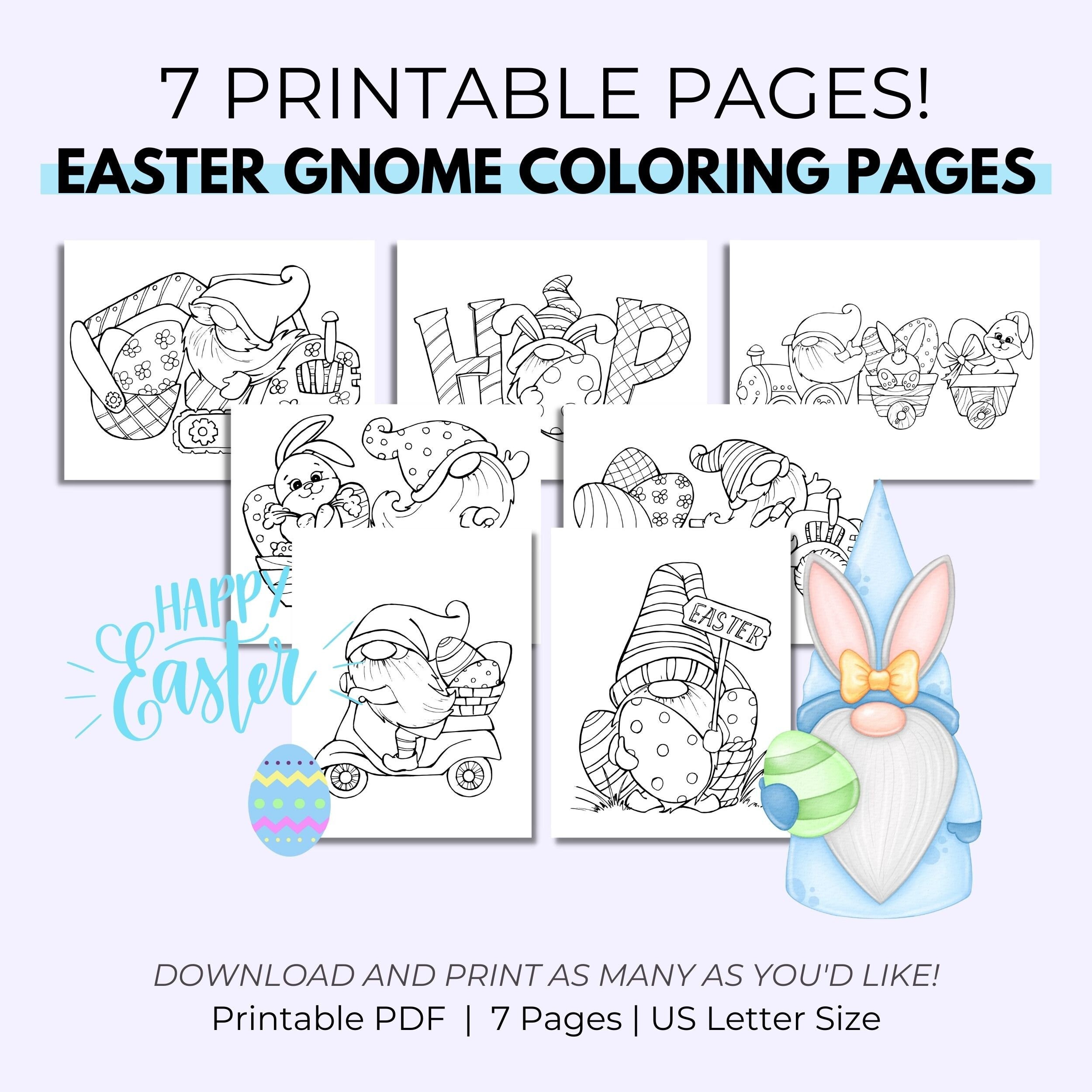 Easter Gnomes Coloring Pages Downloadable Printable PDF in US Letter ...