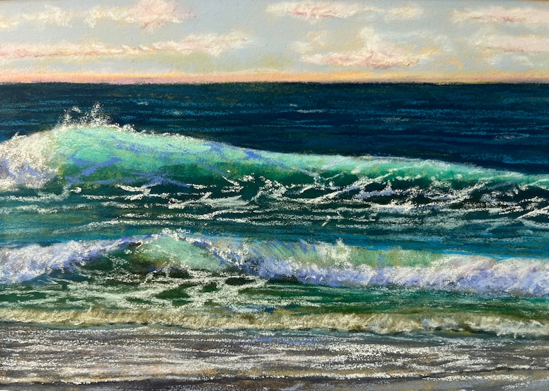 Cloudy Skies Over Blue Ocean, an Original Soft Pastel Painting by C.L ...