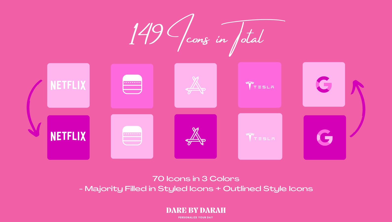 Pink Mix Theme Icon Set Pack - Etsy