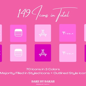 Pink Mix Theme Icon Set Pack - Etsy