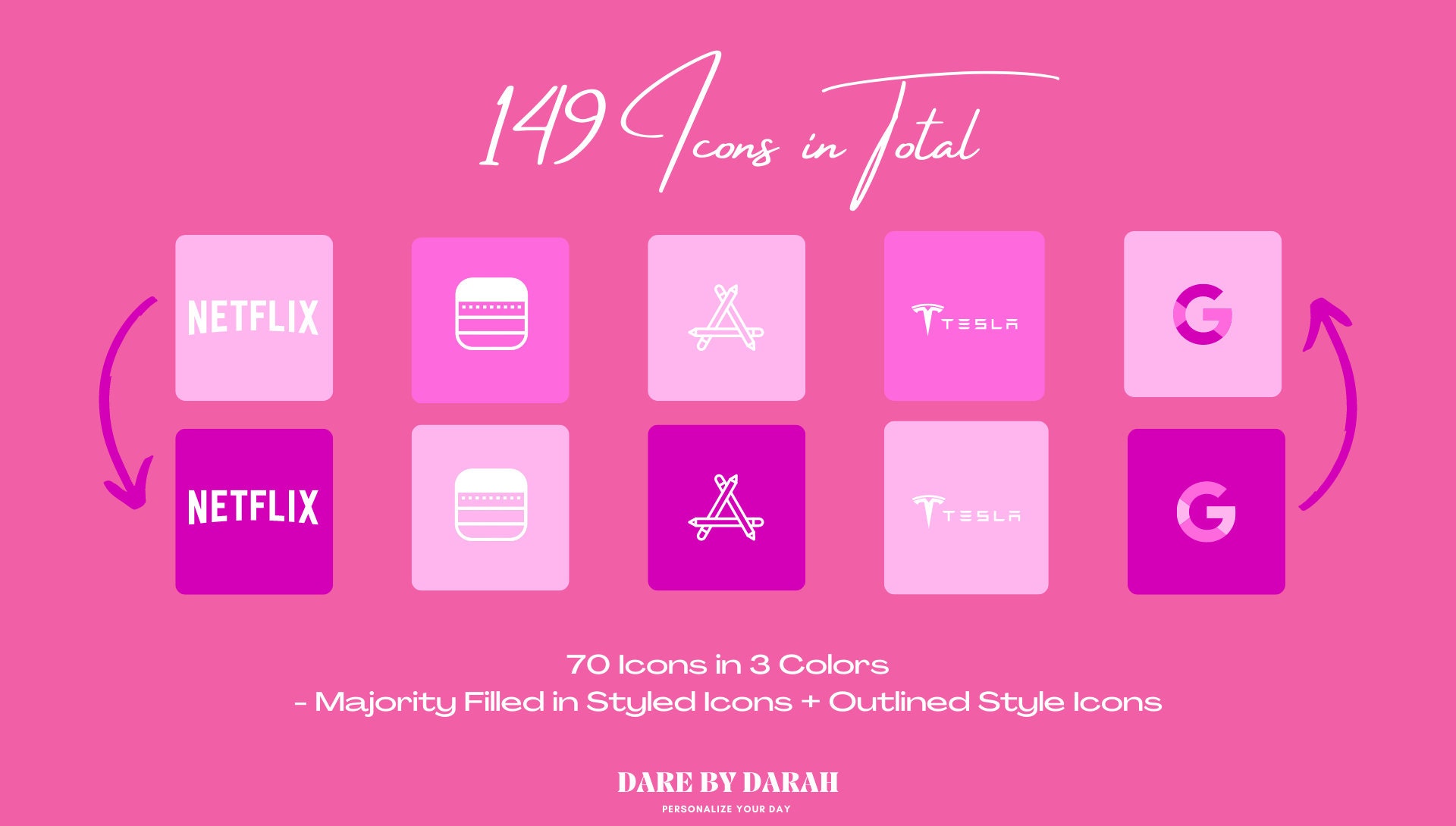Pink Mix Theme Icon Set Pack - Etsy