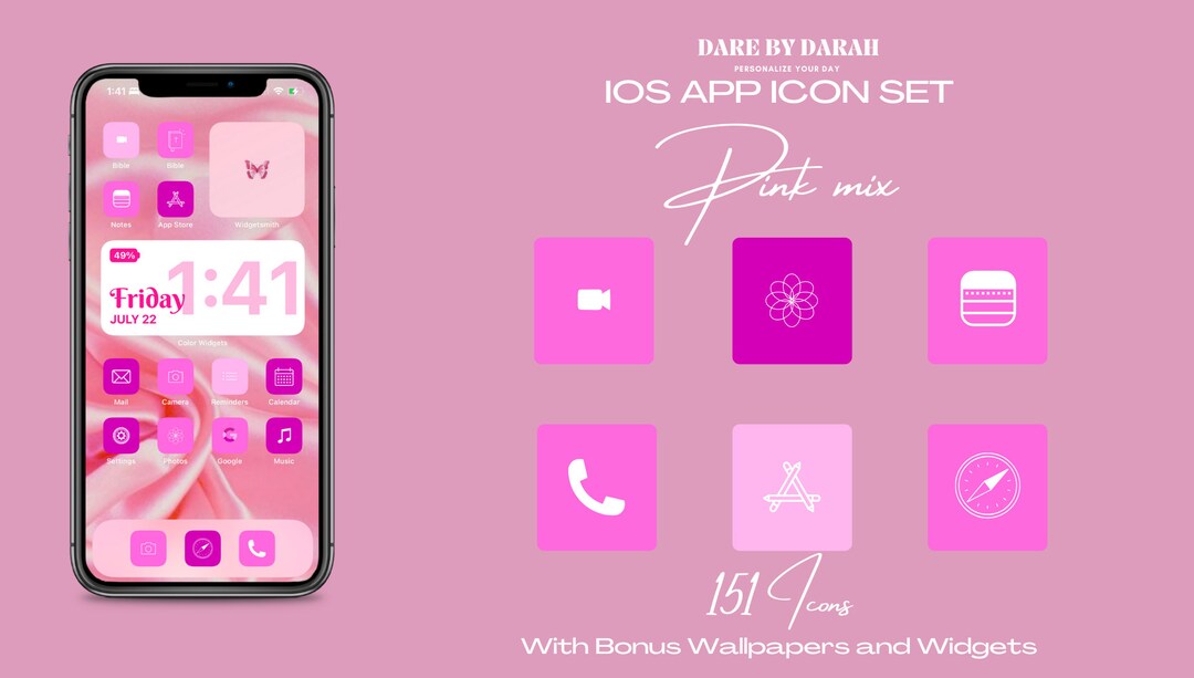 Pink Mix Theme Icon Set Pack - Etsy