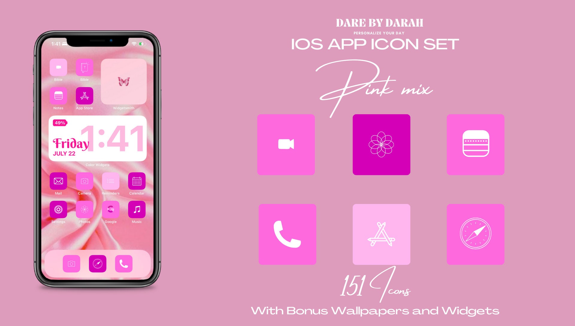 Pink Mix Theme Icon Set Pack - Etsy