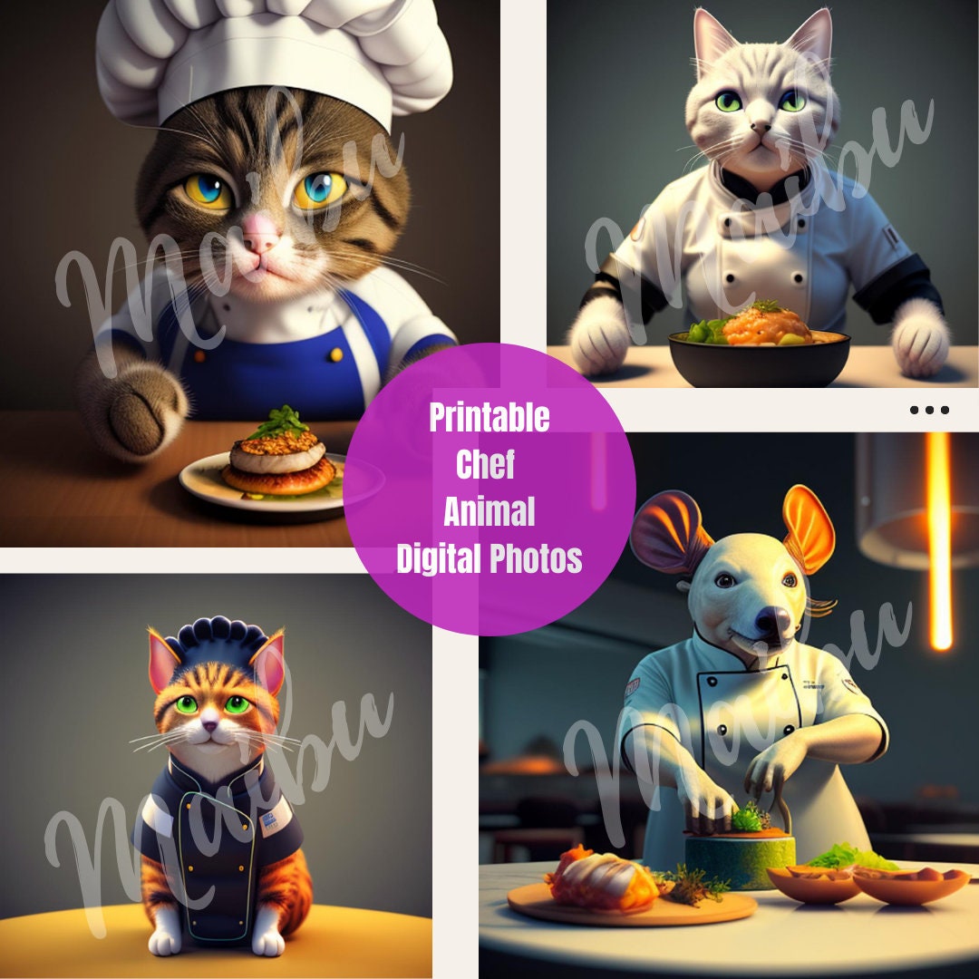 Printable Chef Animal Digital Photos 4 in 1 AI Art Instant - Etsy